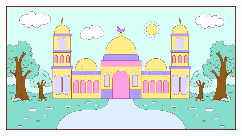 Kid Colorful Mosque Cartoon Stock Vector - Illustration of architecture ...