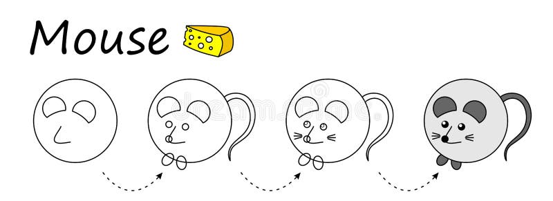 Kid Coloring Worksheet, Step by Step Drawing Mouse. Easy Educational ...