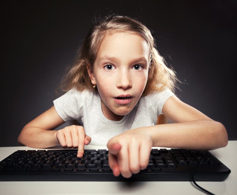 Kid with computer stock image. Image of surprised, network - 78524979