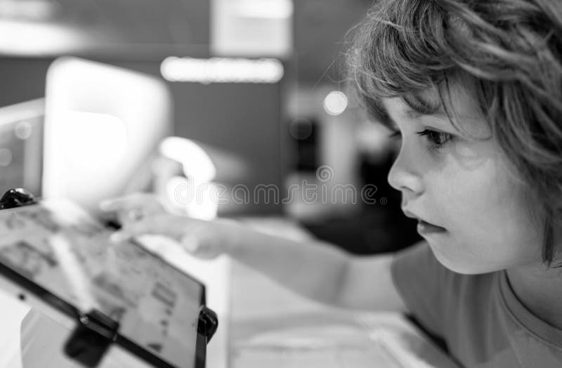 Kid in Computer Shop. Digital Equipment and Electronics. Sale of ...