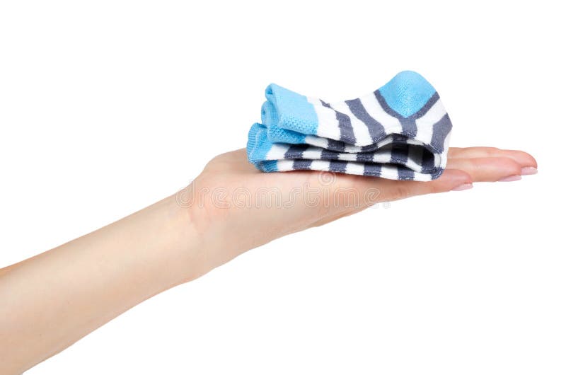 Kid Cotton Socks with Hand, Striped Texture. Isolated on White B Stock ...