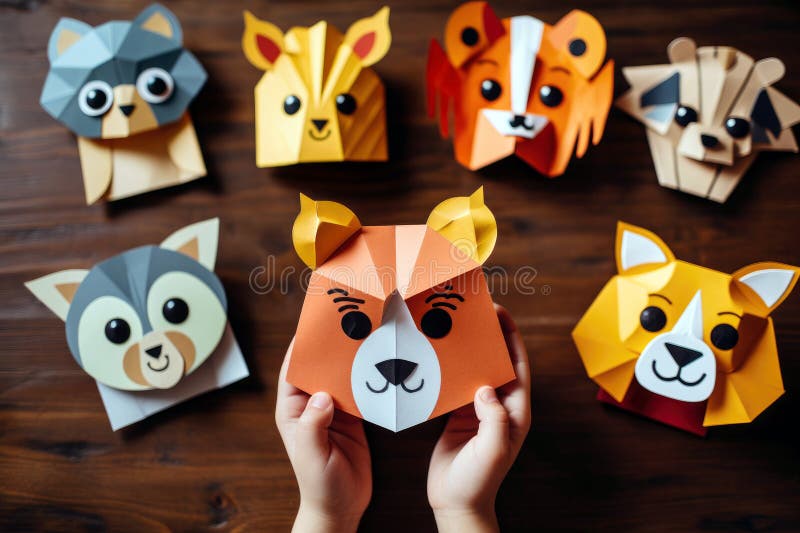 Kid Create Colorful Paper Animals Stock Illustration - Illustration of ...