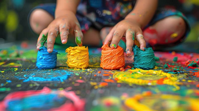 Kid Create Things with Modeling Clay of Different Colors. Focus View on ...