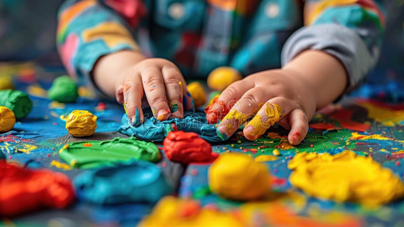 Kid Create Things with Modeling Clay of Different Colors. Focus View on ...