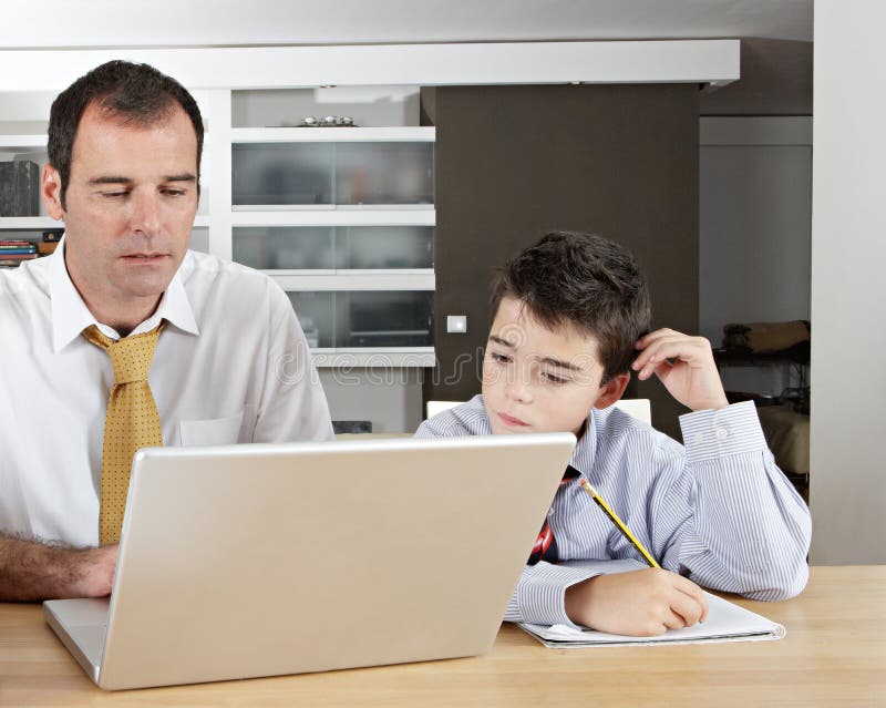 Kid and dad on laptop stock photo. Image of blue, education - 28832334