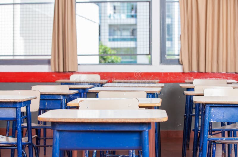 Kid Desks in Elementary Classroom Stock Photo - Image of school ...