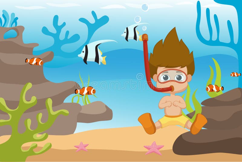 Kid Diving Under the Ocean. Stock Vector - Illustration of holiday ...