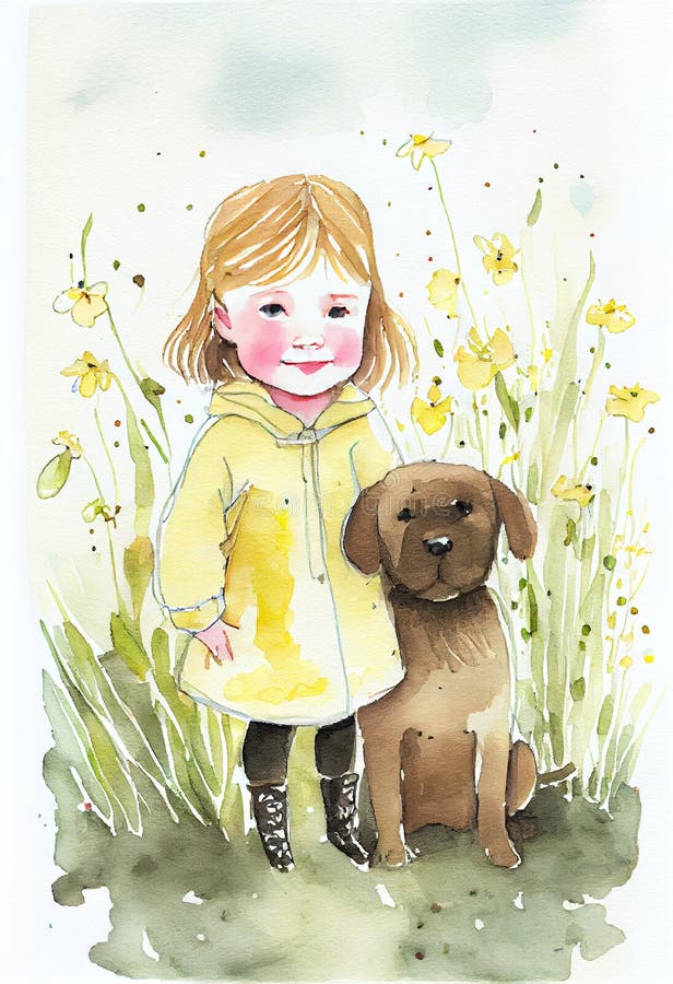 Kid and Dog Postcard. AI Render. Stock Illustration - Illustration of ...