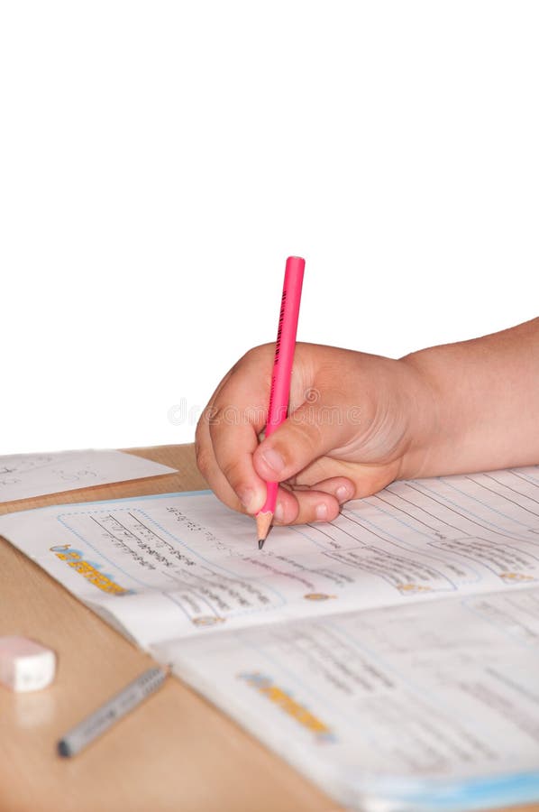 Kid Doing Homework Mathematics on the Table Stock Image - Image of ...