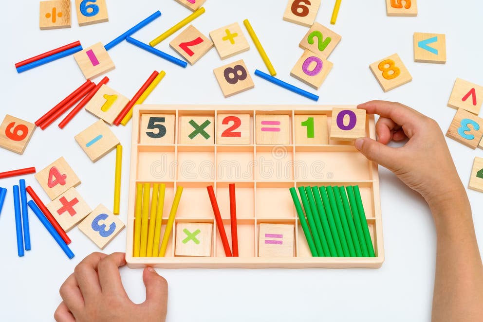 Kid Doing Multiplication Equation Using Counting Rod Stock Image ...