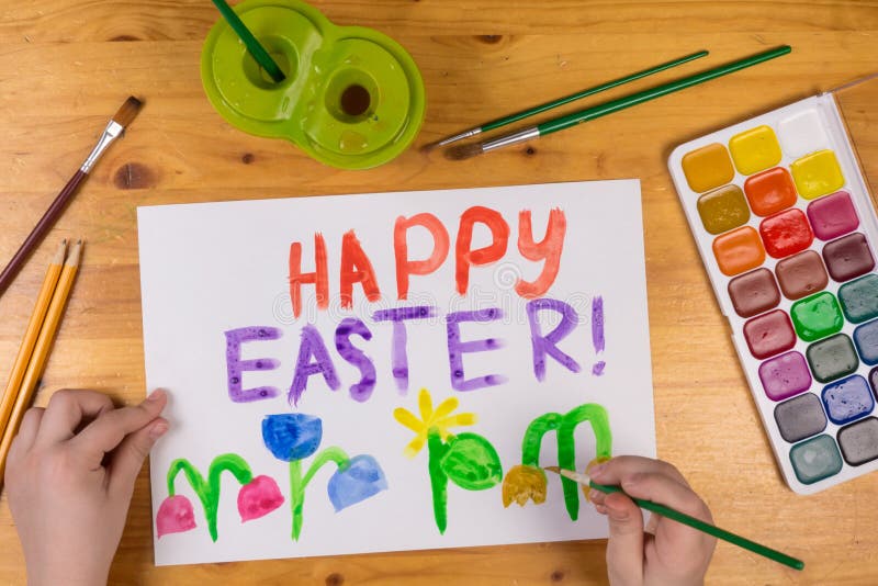 Kid Draw Greeting Card for Happy Easter Stock Image - Image of colorful ...