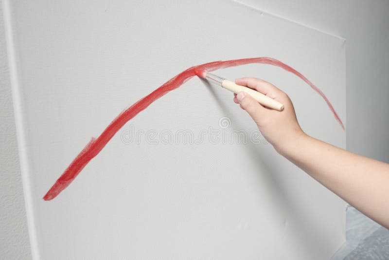 Kid Drawing Red Line Art with Paints Stock Photo - Image of abstract ...