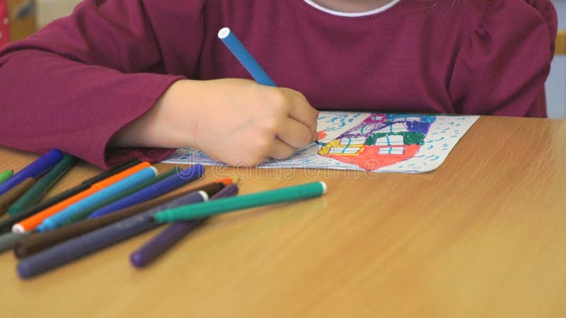 Kid Draws Image Using the Markers. Close-up Stock Footage - Video of ...