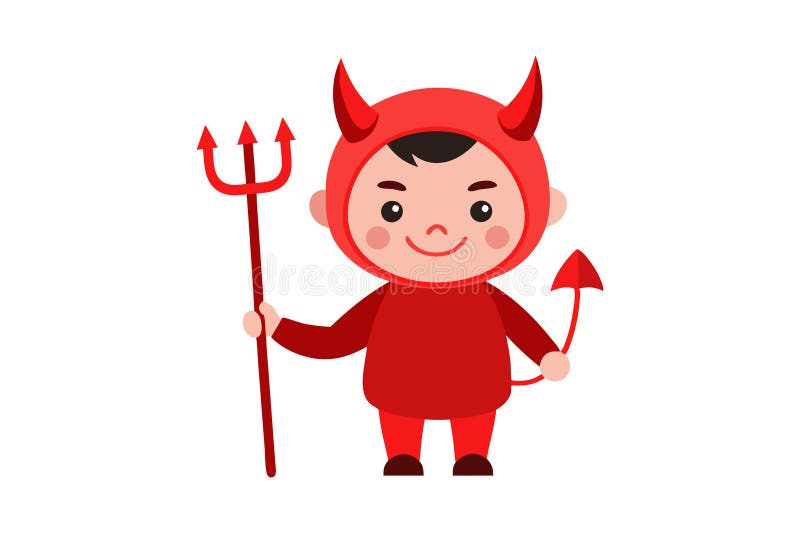 Kid Dressed As a Devil with a Pitchfork Stock Vector - Illustration of ...