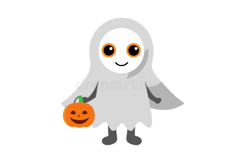 Kid Dressed As a Ghost Holding a Pumpkin Basket Stock Vector ...
