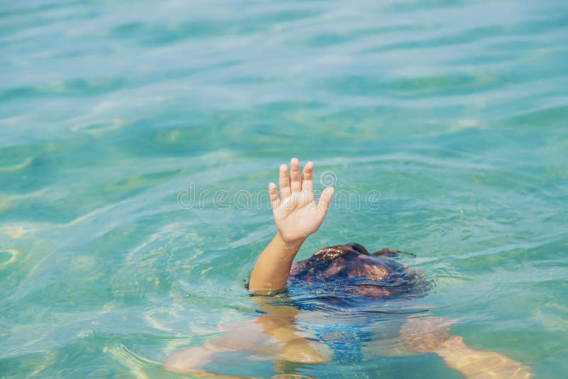 Kid is Drowning in the Sea. Selective Focus Stock Image - Image of palm ...