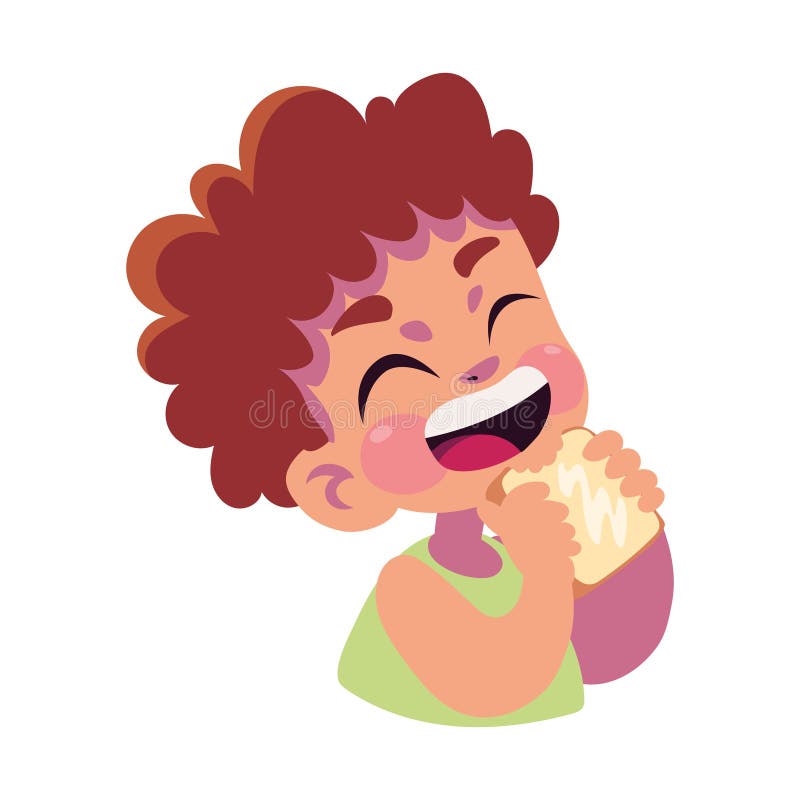 Kid eating bread stock vector. Illustration of happy - 291465568