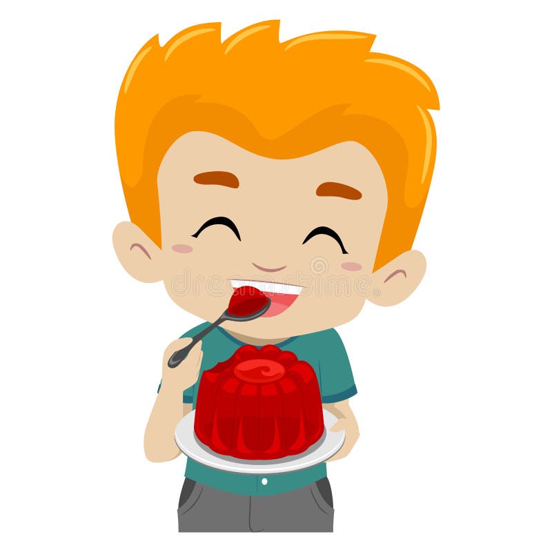 Kid eating Red Jello stock vector. Illustration of jello - 69768804
