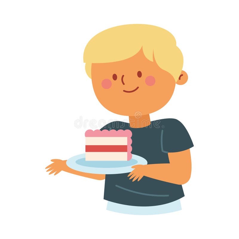 Kid Eating slice cake stock vector. Illustration of snack - 366173711