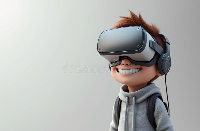 Kid Experiencing Immersive Virtual Reality Gaming with VR Headset ...