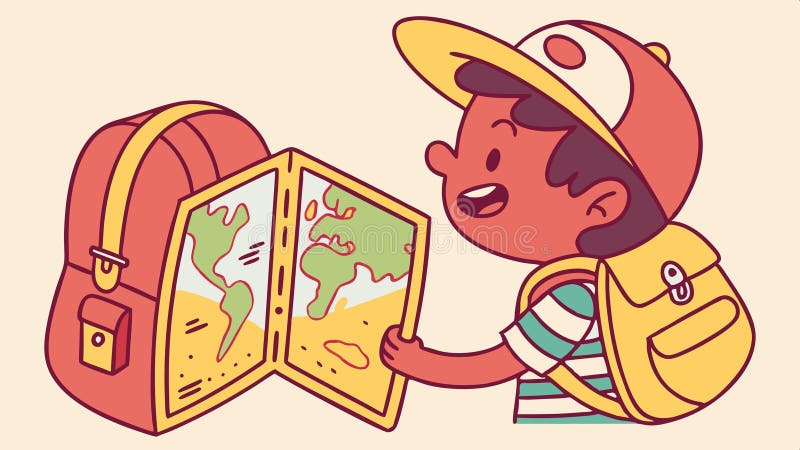 Kid Explorer Backpack Map Adventure Journey Education Vector Design ...