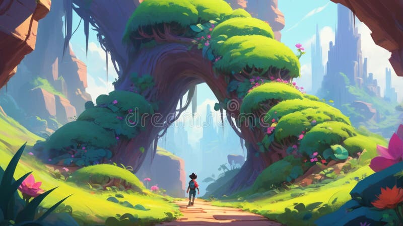 Kid Exploring Fairy Jungle Alone Stock Illustration - Illustration of ...