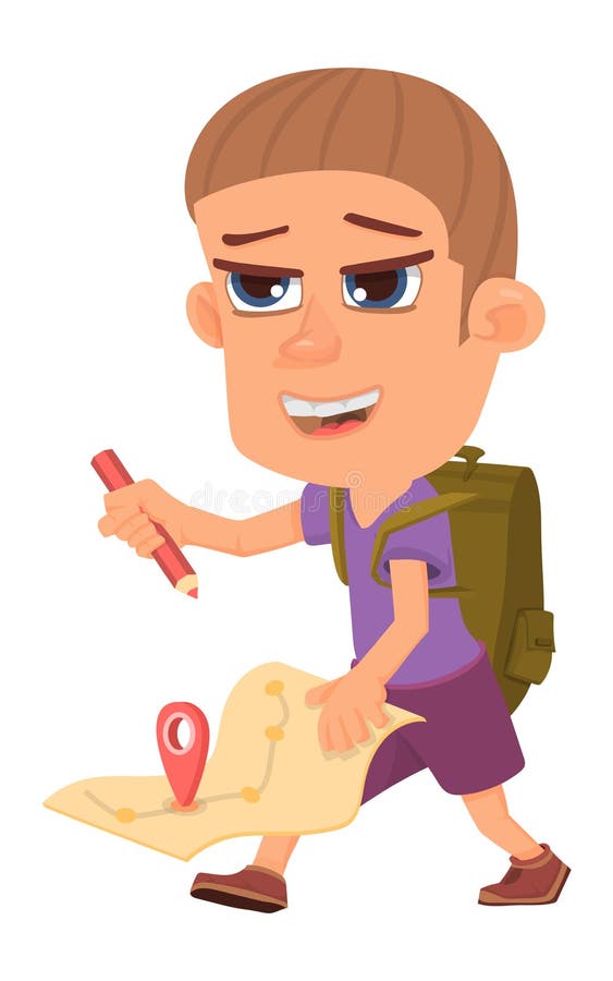 Cartoon Scout. Boy Using Map. Stock Illustration - Illustration of ...