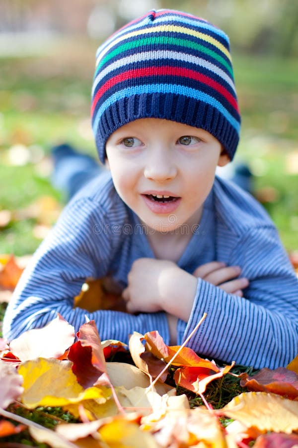 Kid at fall stock image. Image of outside, leaf, golden - 42003237