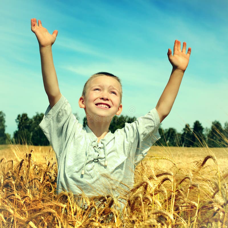 Kid in the Field stock photo. Image of blue, positivity - 35592648
