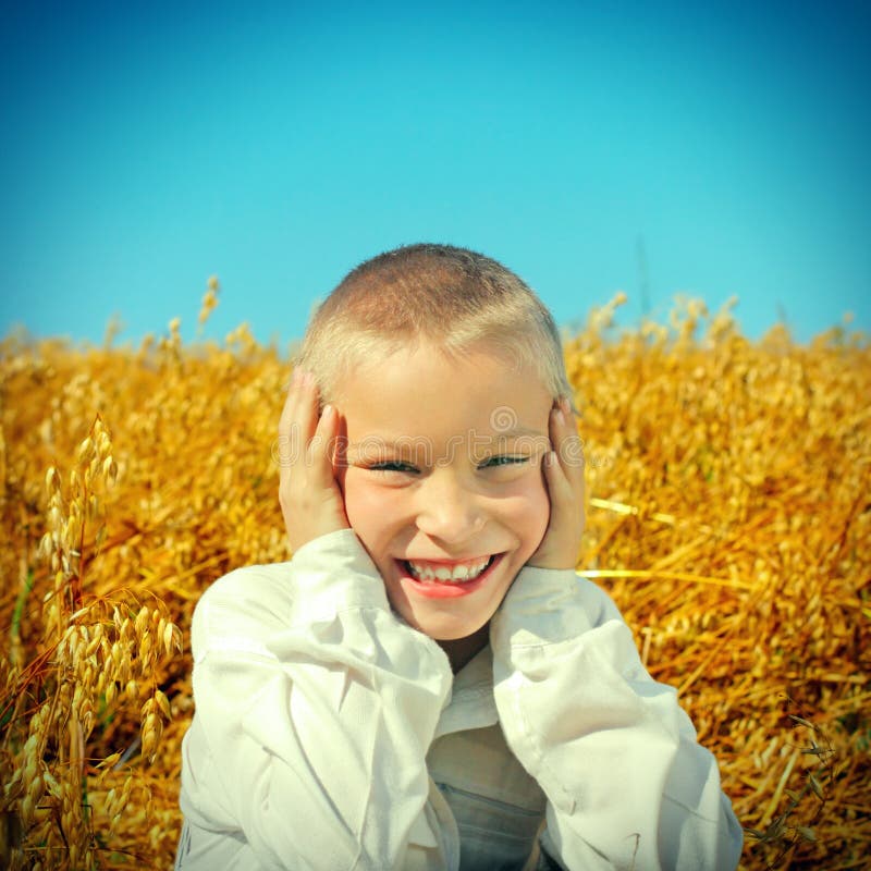 Kid in the Field stock photo. Image of teen, happy, handsome - 48258444