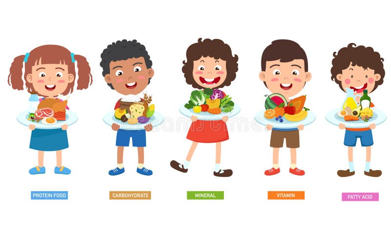 Kid with the Five Food Group Stock Illustration - Illustration of ...