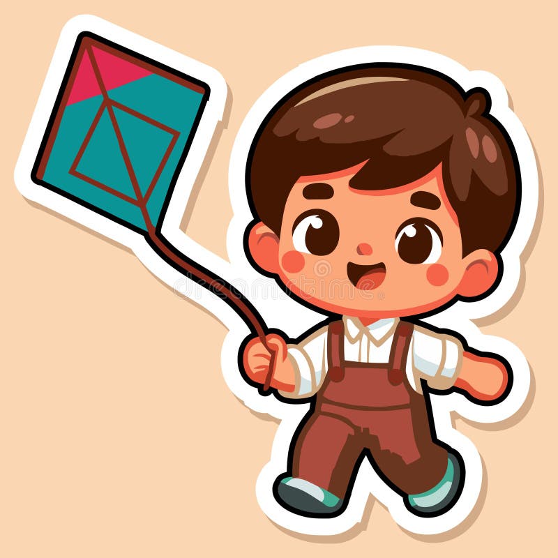 Nature-Inspired Sticker of a Child Flying a Kite Under the Sun Stock ...