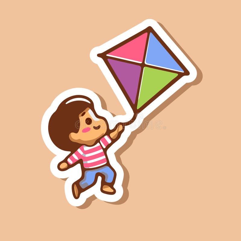 Sticker Depicting a Kid S Joyful Moment with a High-Flying Kite Stock ...