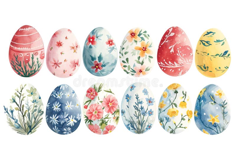 Kid-Friendly Easter Fun: Cute Watercolor Illustration of Easter Eggs Set Stock Illustration ...