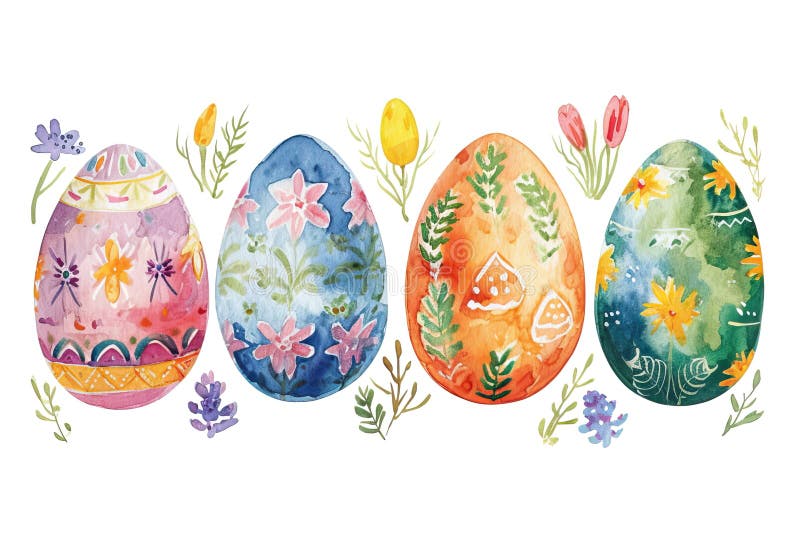 Kid-Friendly Easter Fun: Cute Watercolor Illustration of Easter Eggs Set Stock Illustration ...