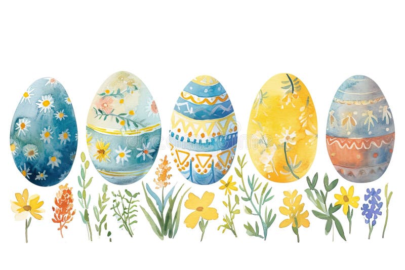 Kid-Friendly Easter Fun: Cute Watercolor Illustration of Easter Eggs Set Stock Illustration ...