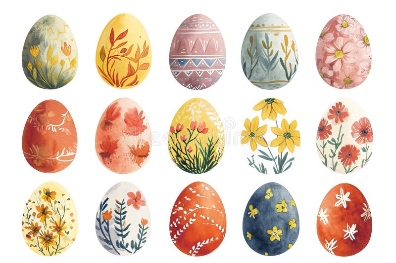 Kid-Friendly Easter Fun: Cute Watercolor Illustration of Easter Eggs Set Stock Illustration ...