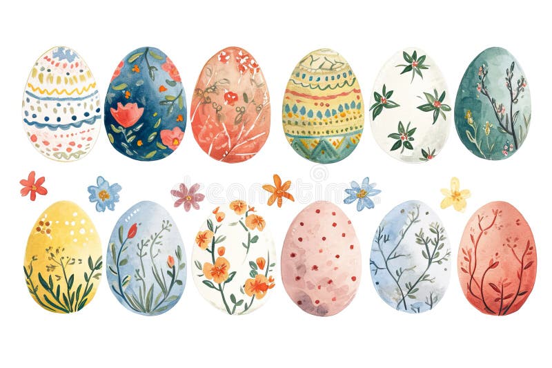 Kid-Friendly Easter Fun: Cute Watercolor Illustration of Easter Eggs Set Stock Illustration ...