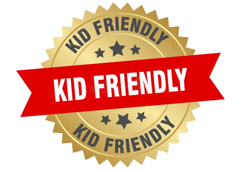 Kid Friendly. Kid Friendly Round Red and Gold Label Isolated on ...