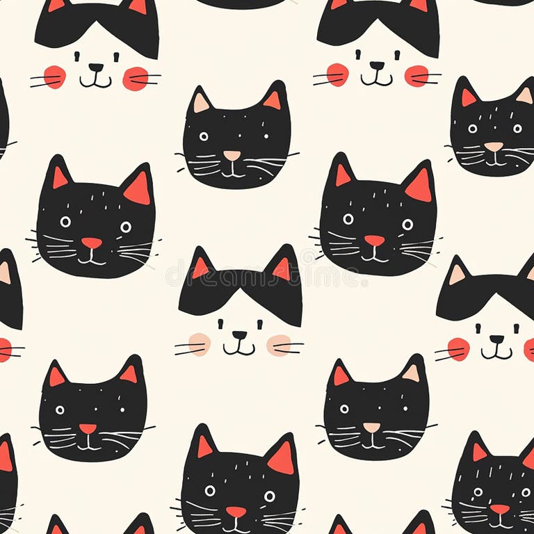 Kid-Friendly Smiling Cat Face Seamless Pattern Stock Illustration ...