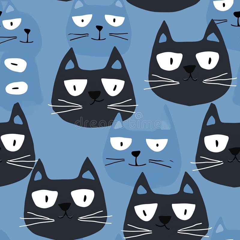 Kid-Friendly Smiling Cat Face Seamless Pattern Stock Illustration ...