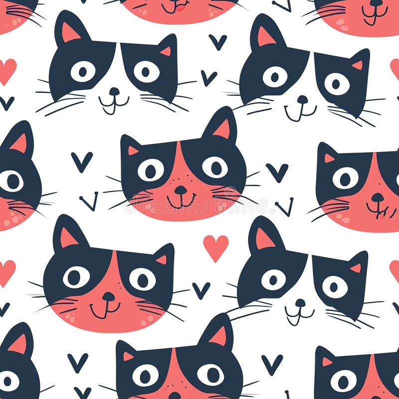 Kid-Friendly Smiling Cat Face Seamless Pattern Stock Illustration ...