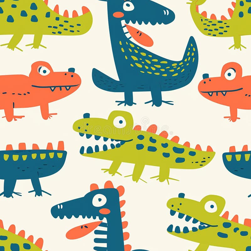 Kid-Friendly Smiling Crocodile Face Seamless Pattern Stock Illustration ...