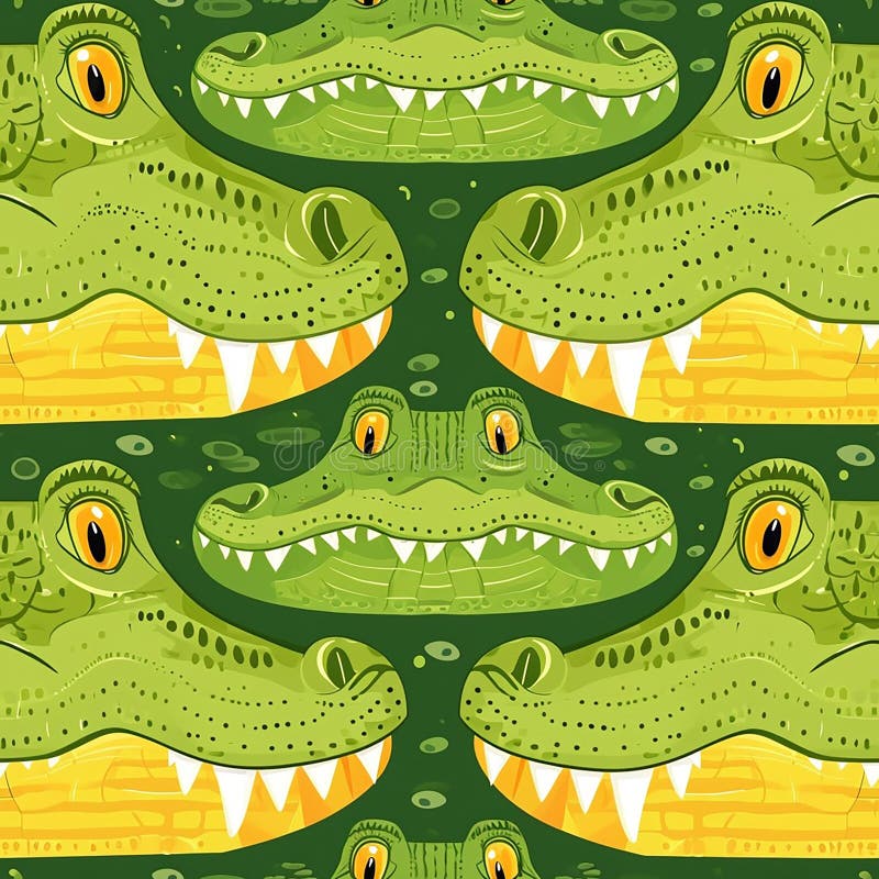 Kid-Friendly Smiling Crocodile Face Seamless Pattern Stock Illustration ...