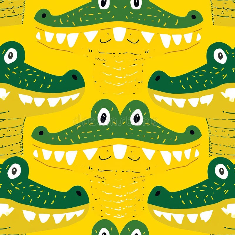 Kid-Friendly Smiling Crocodile Face Seamless Pattern Stock Illustration ...
