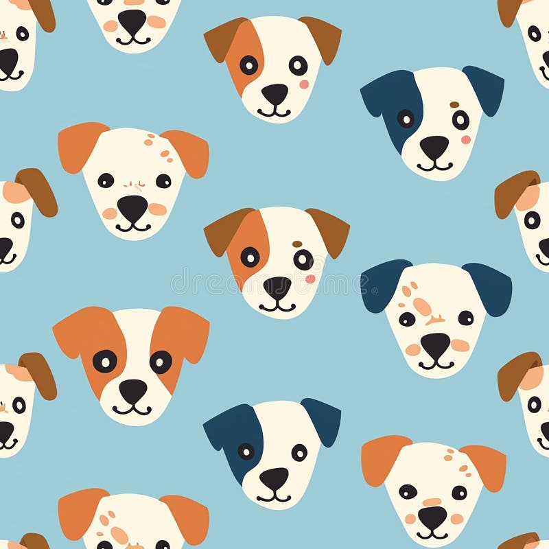 Kid-Friendly Smiling Dog Face Seamless Pattern Stock Illustration ...