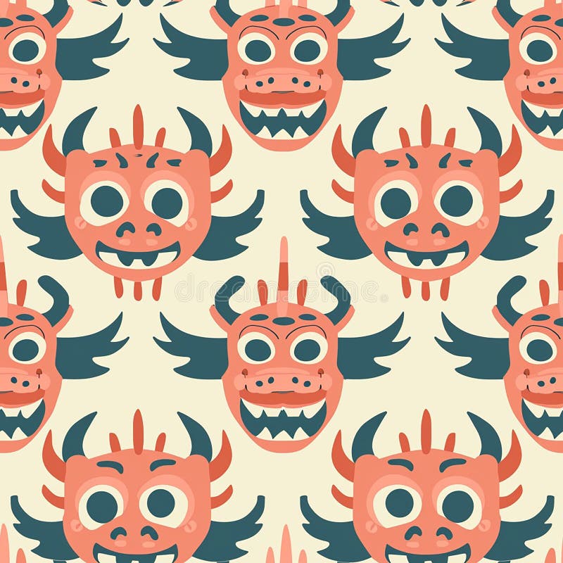 Kid-Friendly Smiling Dragon Face Seamless Pattern Stock Illustration ...