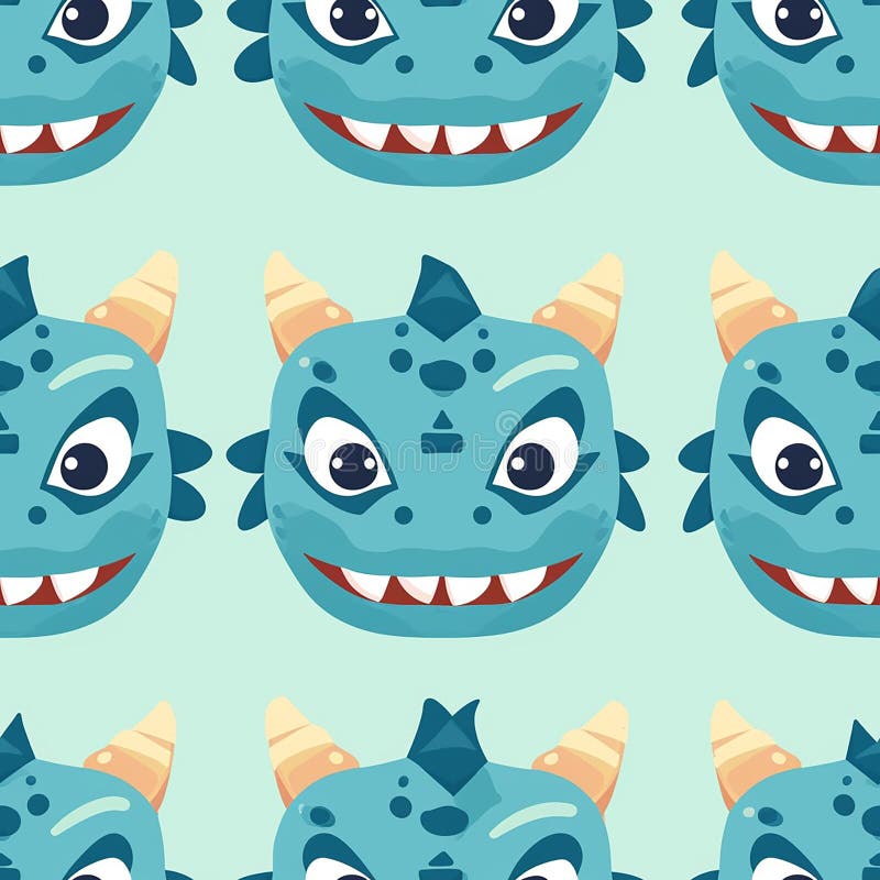 Kid-Friendly Smiling Dragon Face Seamless Pattern Stock Illustration ...