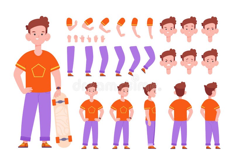 Kid Front Animation. Boy Character Infographic Constructor for Animator ...
