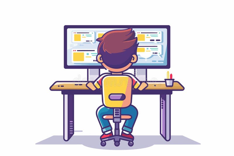 Kid in Front of Monitor Cybersecurity Isolated Vector Style Stock ...